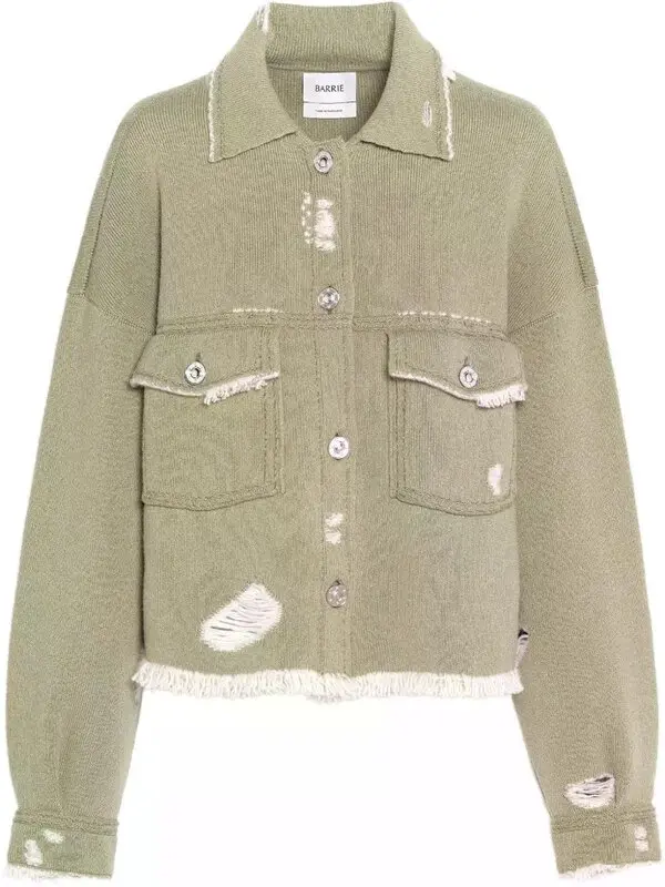 BARRIE Denim Jacket With Fringed Hem - Green