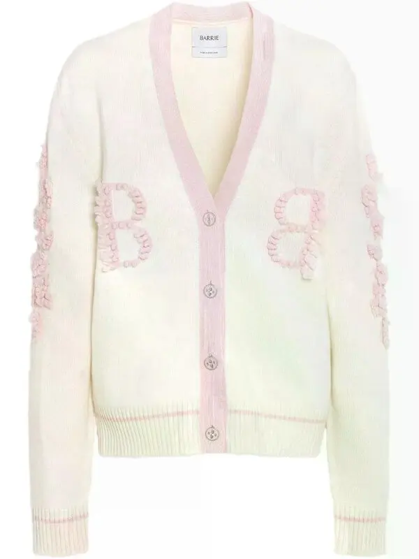 BARRIE Embroidered Logo Cardigan - White