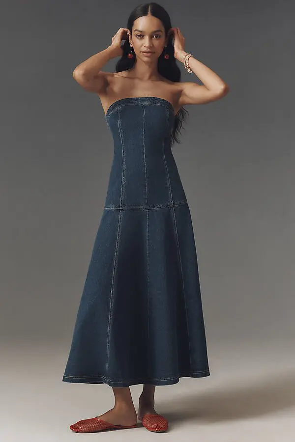 Pilcro Strapless Denim Midi Dress In Blue - 38% Off | Editorialist