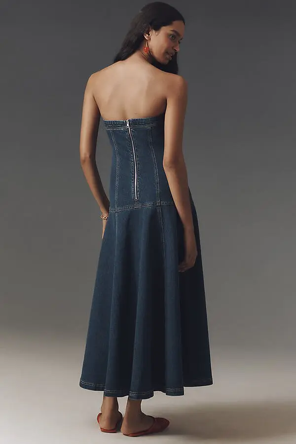 white christmas dresses Shauna Denim Halter Midi Dress / Indigo Blue | Meshki main image 0