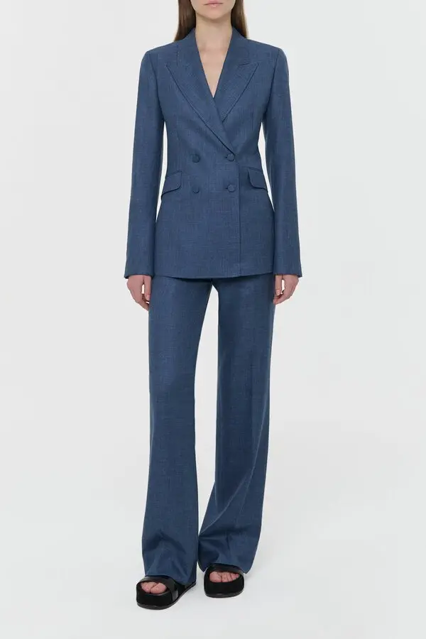 Gabriela Hearst Angela Blazer In Virgin Wool Silk With Linen - Denim