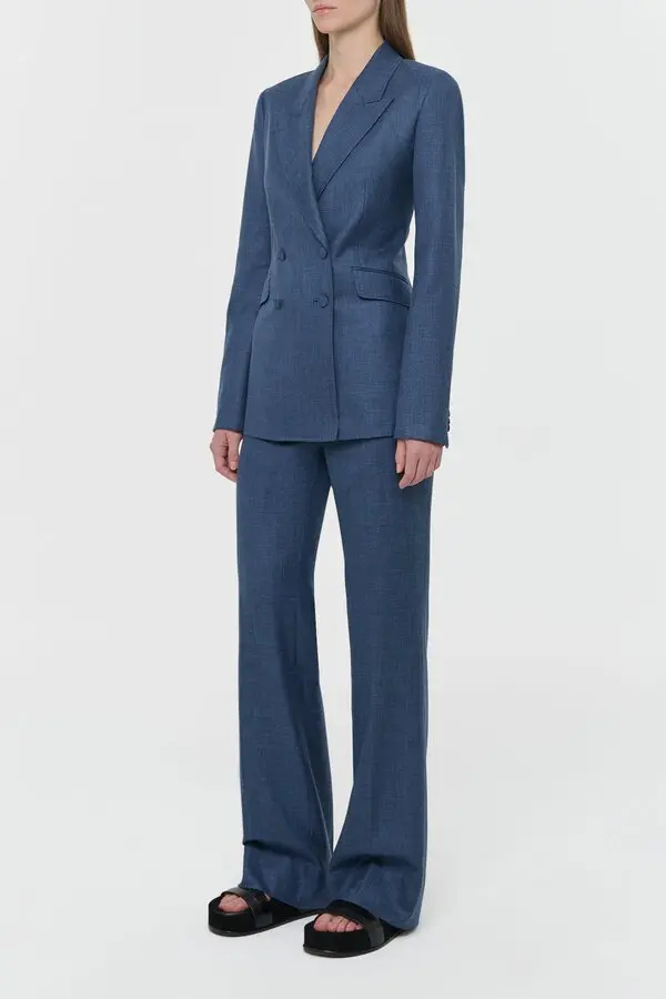 Gabriela Hearst Vesta Flared Pant In Virgin Wool Silk With Linen - Denim