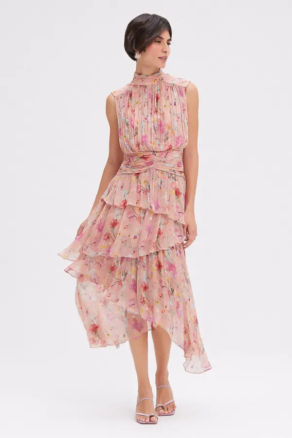 knee length dresses for ladies Pink Lily Floral Casual Dress In Mid Calf Length main image 1