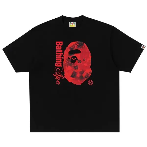 A BATHING APE Floral Solid Camo Ape Head Relaxed Fit Tee - Black