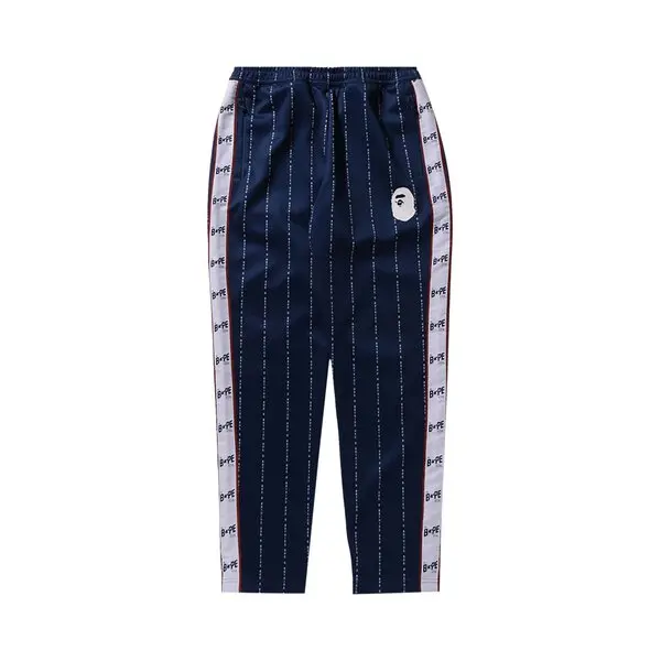 A BATHING APE Text Stripe Jersey Pants 'navy