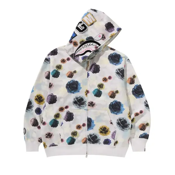 A BATHING APE Floral Camo Shark Relaxed Fit Full Zip Hoodie - Multicolor
