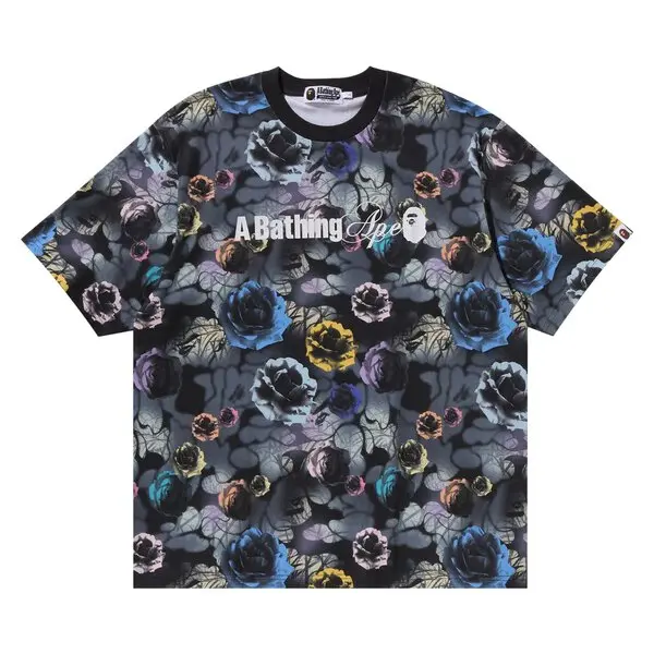 A BATHING APE Floral Camo Logo Relaxed Fit Tee - Black