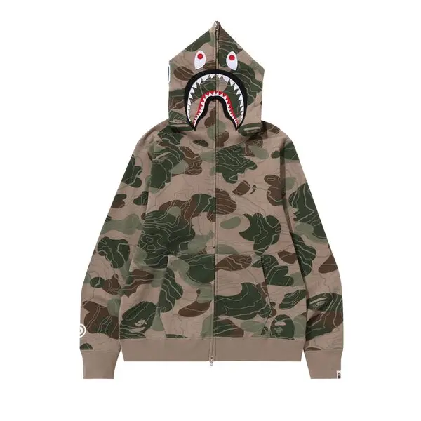 A BATHING APE Layered Line Camo Shark Full Zip Hoodie