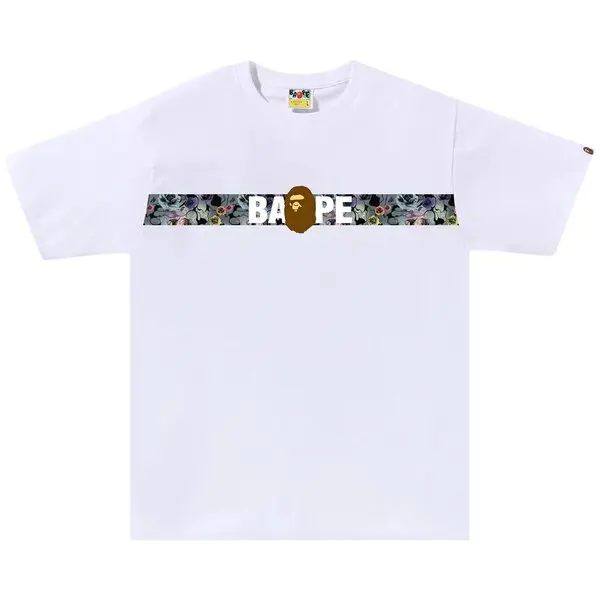 A BATHING APE Floral Camo Tape Tee - White
