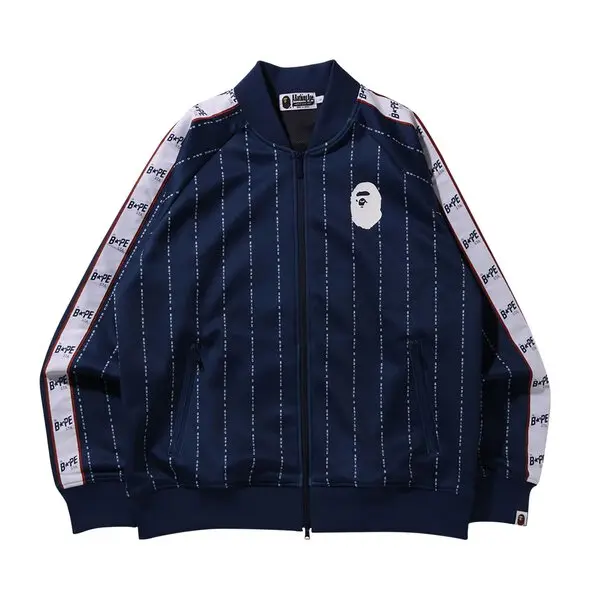 A BATHING APE Text Stripe Jersey Top - Blue