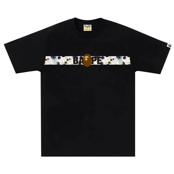 A BATHING APE Floral Camo Tape Tee - Black