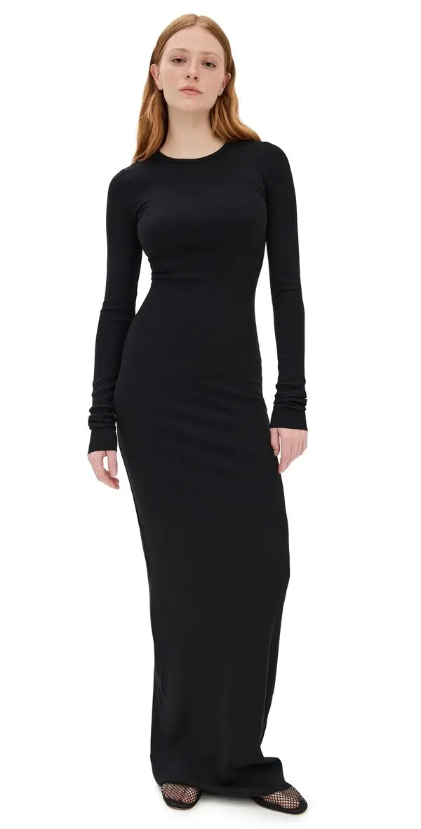 Eterne Long Sleeve Crewneck Maxi Dress - Black | Editorialist
