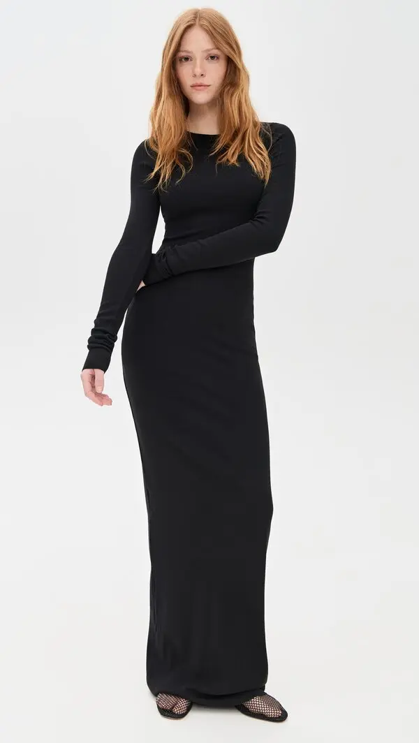 Eterne Long Sleeve Crewneck Maxi Dress - Black