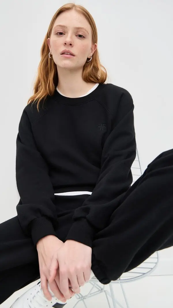 Eterne Shrunken Raglan Fleece Sweatshirt - Black
