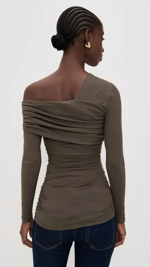 Susana Monaco One Shoulder Ruched Long Sleeve Top - Clay