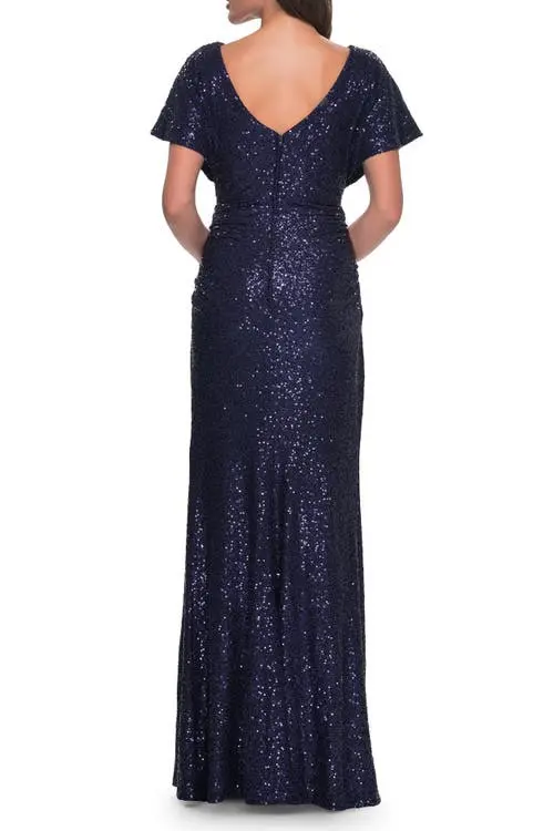 La Femme Sequin Evening Dress - Navy