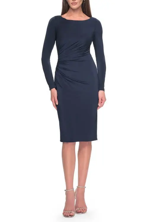 La Femme Jersey Ruched Dress - Navy