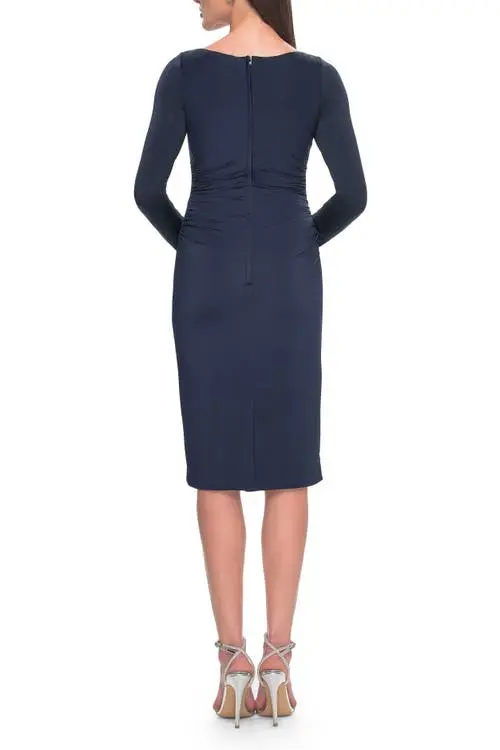 La Femme Jersey Ruched Dress - Navy
