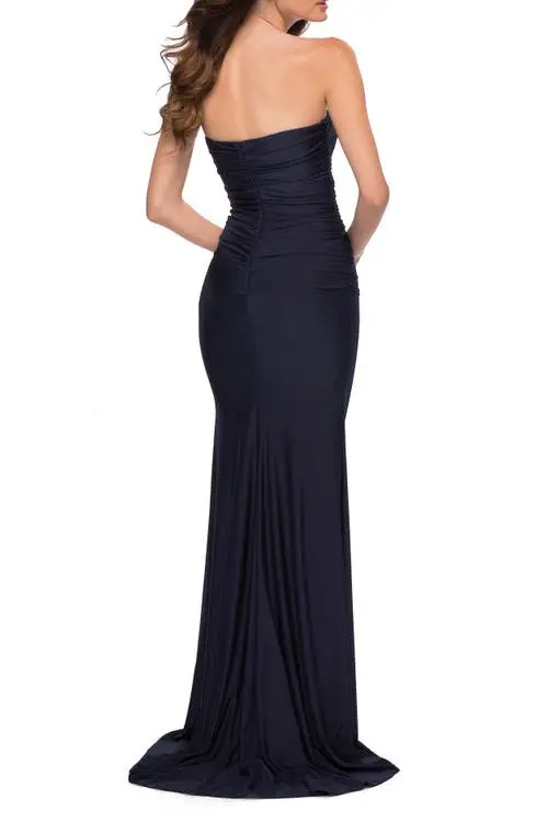 La Femme Strapless Jersey Gown