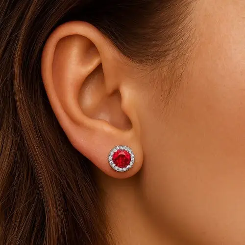 DONATELLO GIAN Name' Sterling Silver Created Ruby Stud Earrings