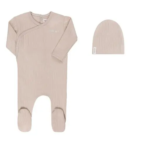 ELY'S & CO. Cotton Footie And Beanie Set - Tan