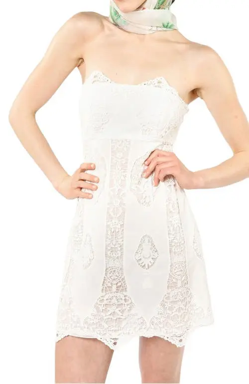 Anna Sui Applique Lace Combo Strapless Dress