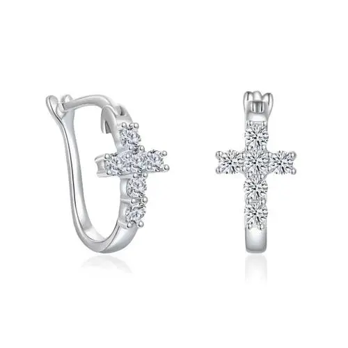 DONATELLO GIAN Name' Sterling Crystal Cross Hoop Earrings - Silver
