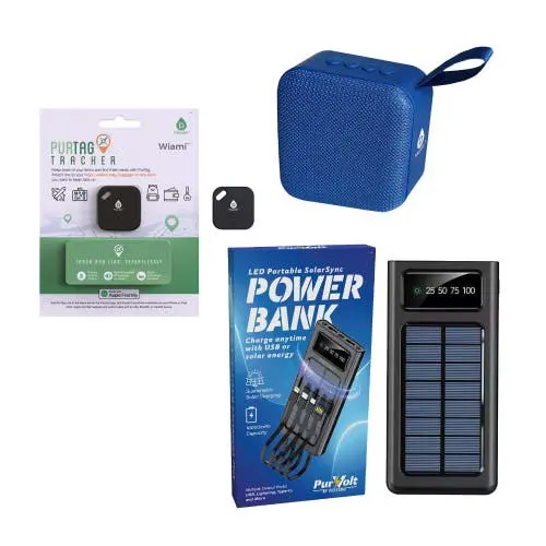 PURSONIC Wireless Speaker, Solarsync Power Bank & Purtag Tracker Bundle Ultimate Sound - Black