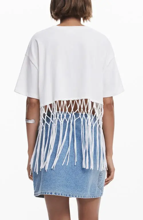 Desigual Graphic Cropped T-shirt With Braided Fringe