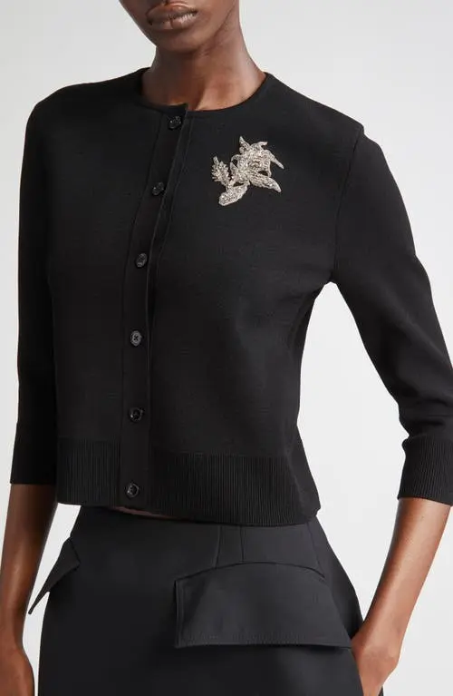 Alexander McQueen Banshee Embroidery Crop Cardigan - Black/ Crystal