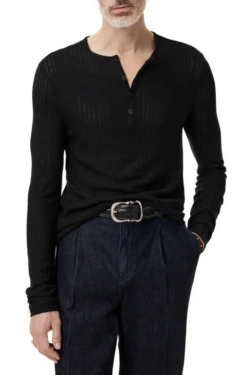 John Varvatos Araujo Regular Fit Rib Henley - Black