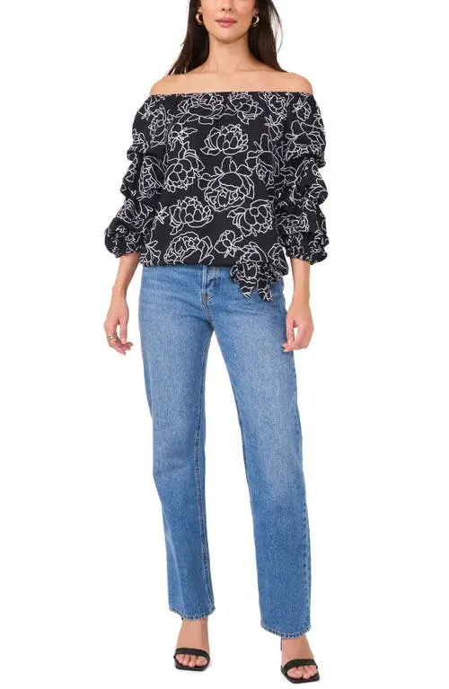 Vince Camuto Floral Off-the-shoulder Top - Rich Black