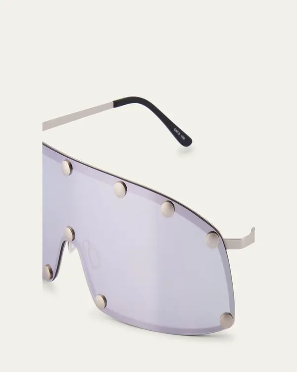 Rick Owens Studded Shield Sunglasses - Silver Temple/silver Lens