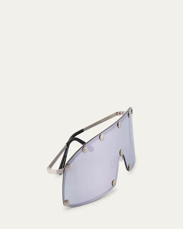 Rick Owens Studded Shield Sunglasses - Silver Temple/silver Lens