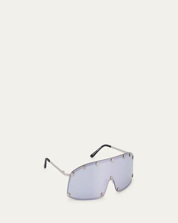 Rick Owens Studded Shield Sunglasses - Silver Temple/silver Lens