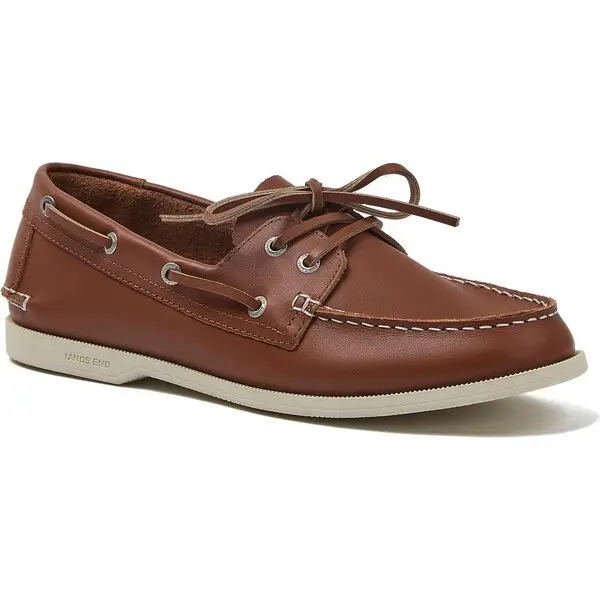LANDS' END Comfort Leather Slip-on Boat Shoes - Cashew