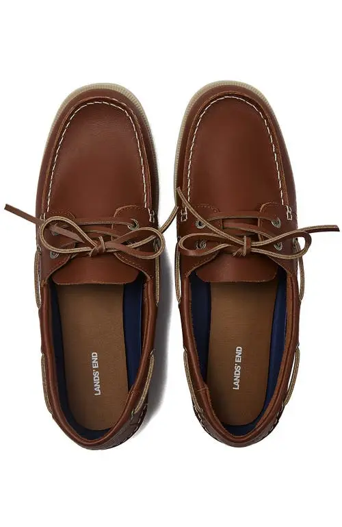 LANDS' END Comfort Leather Slip-on Boat Shoes - Cashew