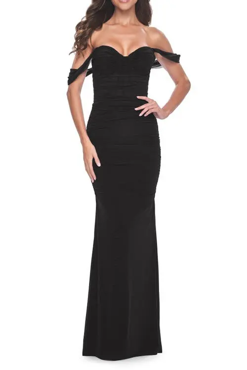 LABOMME Off-the-shoulder Jersey Gown - Black