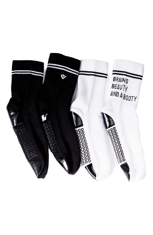 AREBESK Assorted 2-pack Grip Crew Socks - White - Black