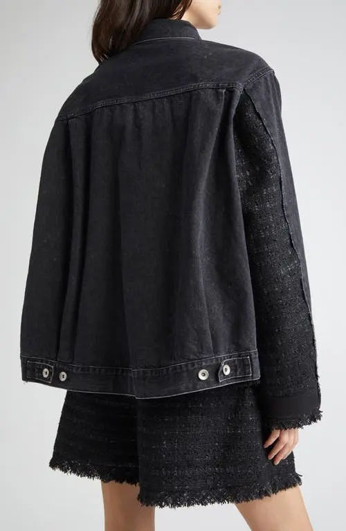 Sacai Mixed Media Denim & Tweed Trucker Jacket - Black/ Black 002