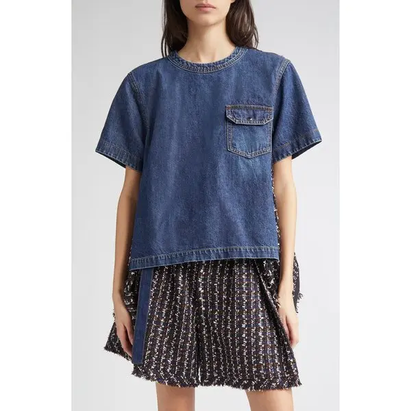 Sacai Mixed Media Top - Blue/ Navy 405