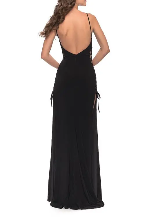 La Femme Matte Jersey Lace-up Dress