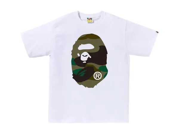 A BATHING APE Giant 1st Camo Big Ape Head Tee Shirt - White/green