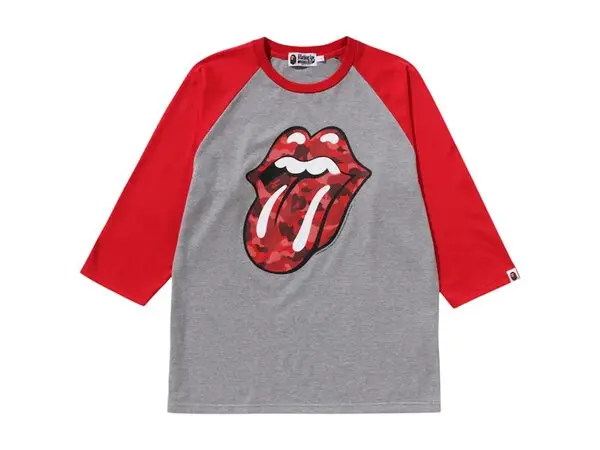 A BATHING APE X Rolling Stones 3/4 Sleeve Tee Shirt - Red