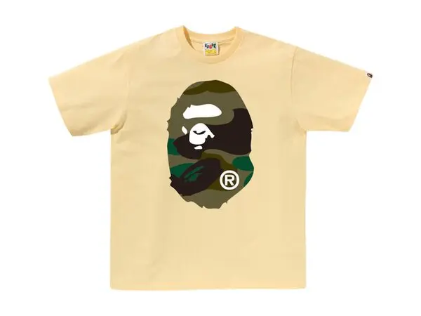 A BATHING APE Giant 1st Camo Big Ape Head Tee Shirt - Yellow/green