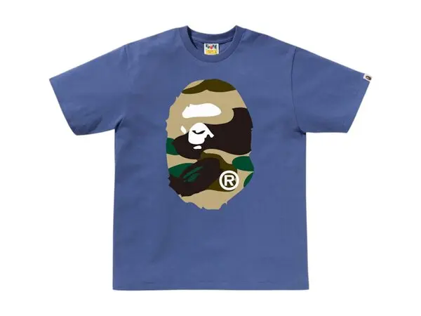 A BATHING APE Giant 1st Camo Big Ape Head Tee Shirt - Navy Blue/yellow