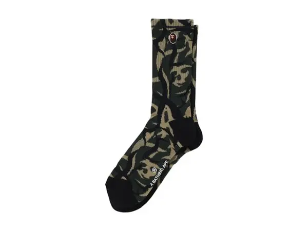 A BATHING APE Trial Camo Ape Head One Point Socks - Green