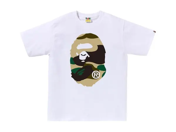 A BATHING APE Giant 1st Camo Big Ape Head Tee Shirt - White/yellow