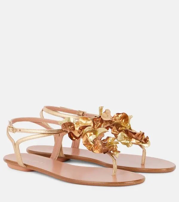AQUAZZURA Appliqué Metallic Leather Sandals - Gold