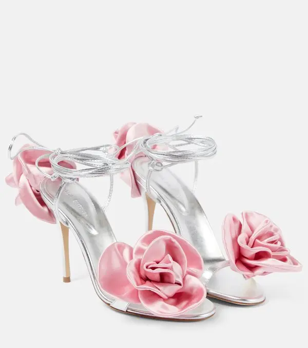 Magda Butrym Floral Appliqué Lace-up Leather Sandals - Silver